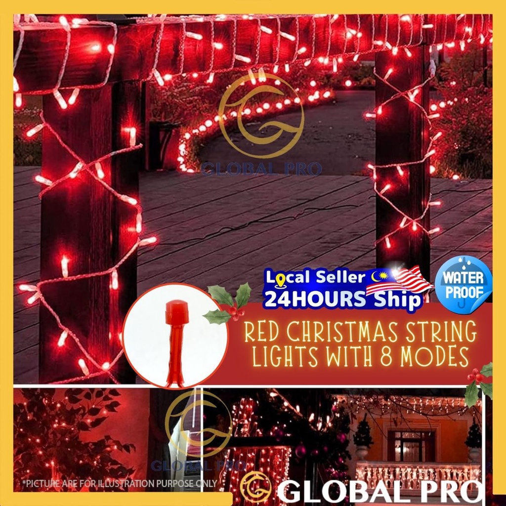 100LED Red String Light Waterproof Red Christmas Decor Light CNY Lights ...