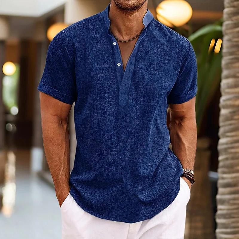 Men's Casual Short Sleeve Shirts Streetwear Pure Color Shirts Men ...