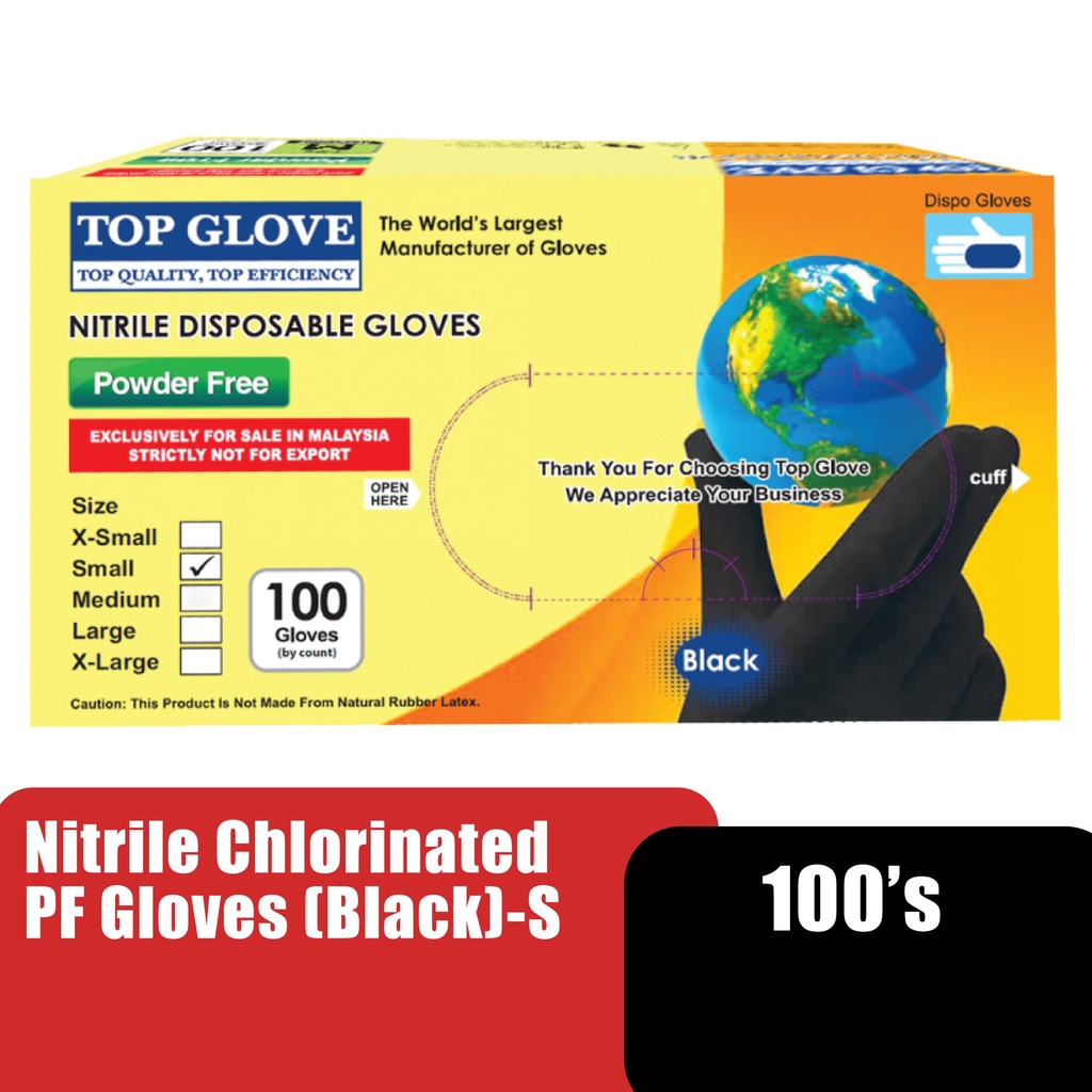 TOP GLOVE NITRILE CHLORINATED PF GLOVES (BLACK) 100'S - S HTM Pharmacy ...