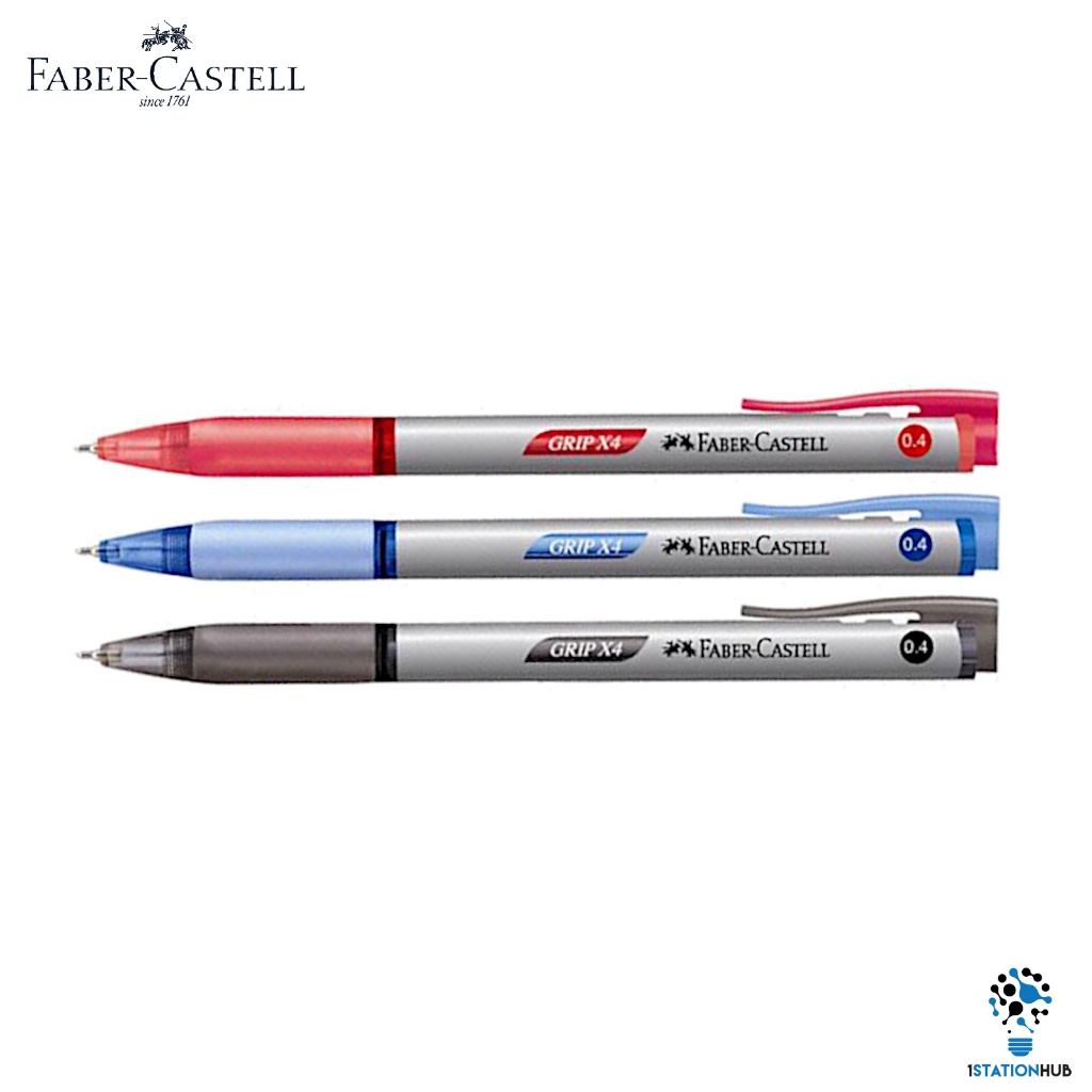 Faber Castell Grip X4 Retractable | Ballpoint Pen 0.4mm | Black Blue ...