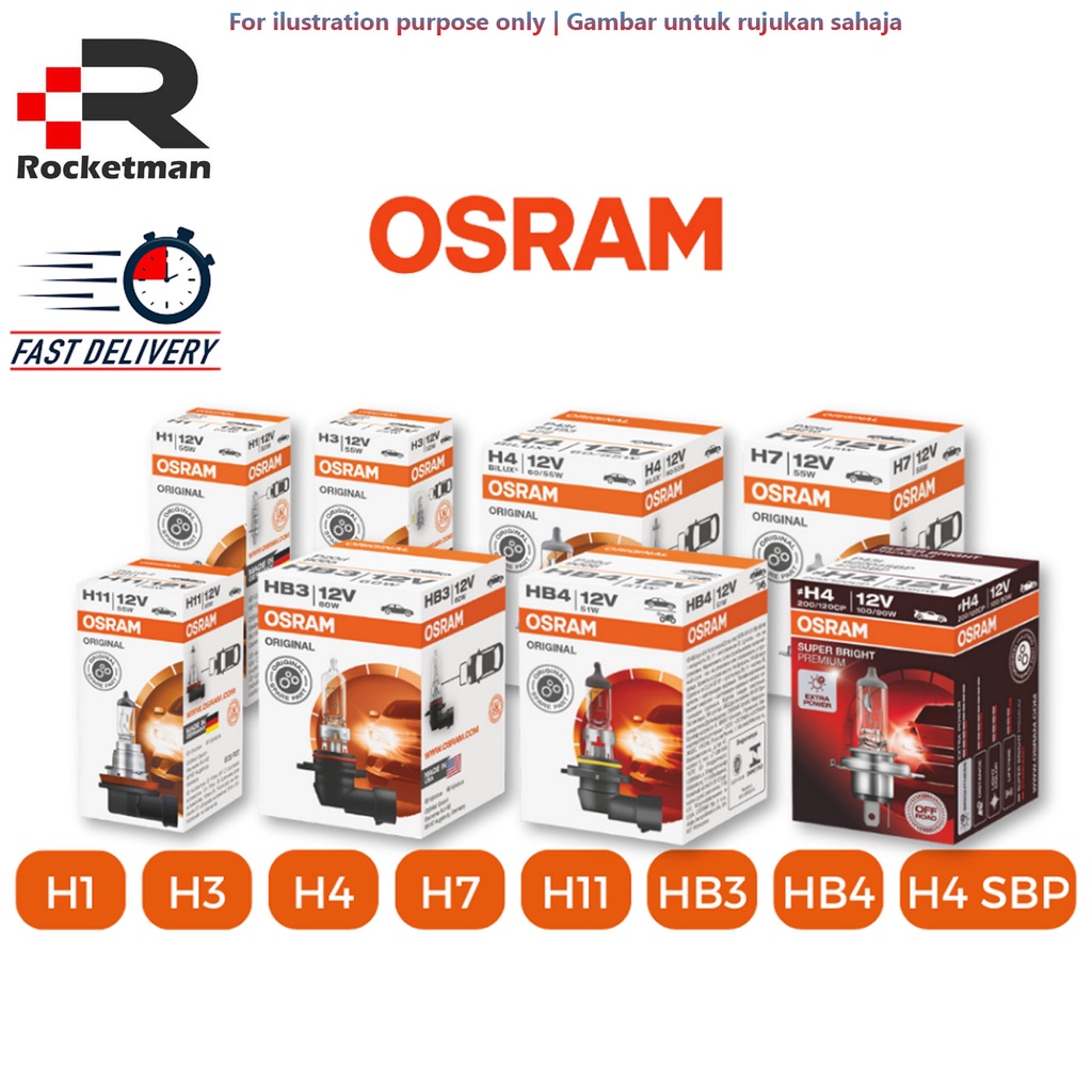 OSRAM ORIGINAL LINE HALOGEN BULB (1PCS) H1 H3 H4 H7 H8 H11 HB3 HB4 9005 ...