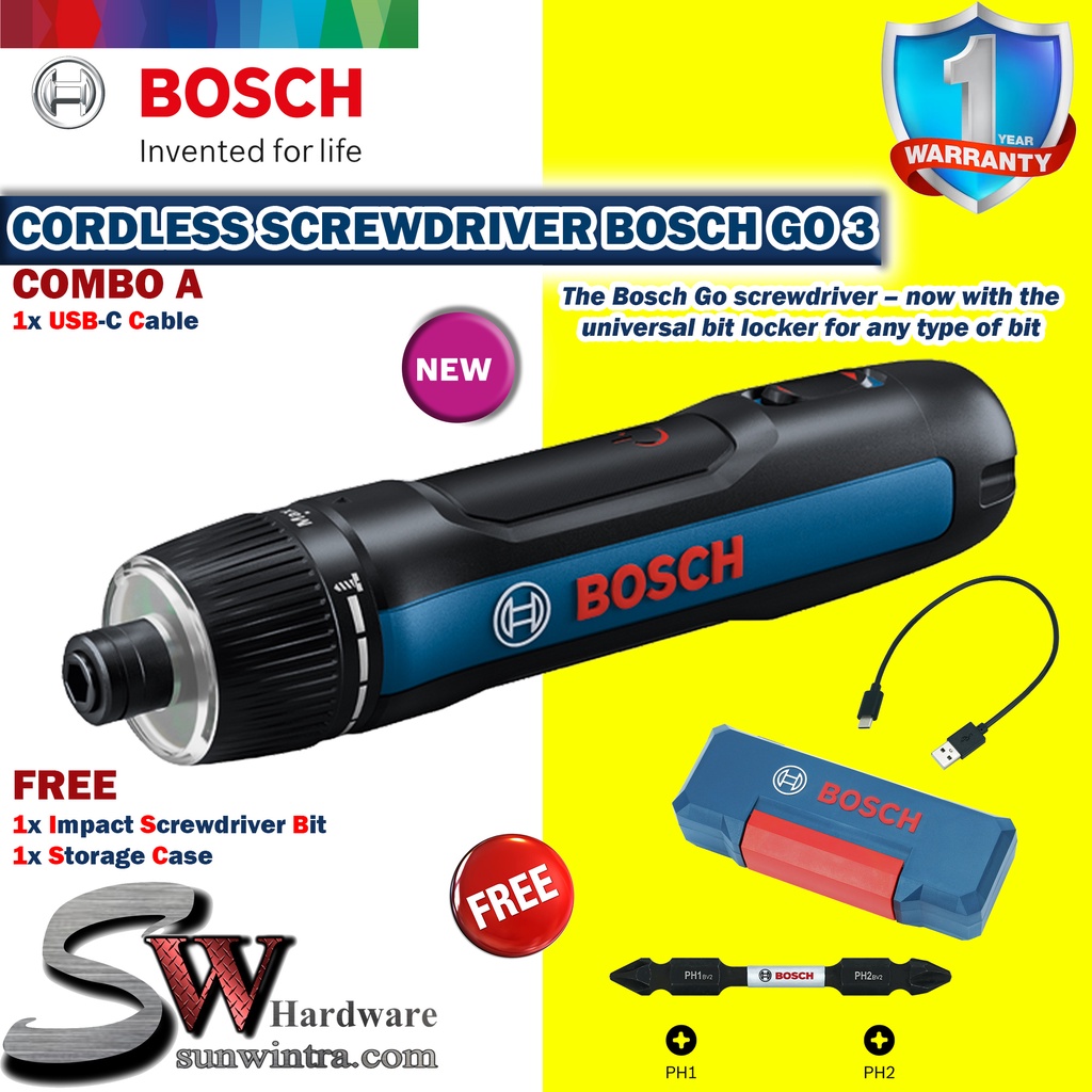 [ORIGINAL] Bosch GO3 Smart Screwdriver come with Double End Bit + USB ...