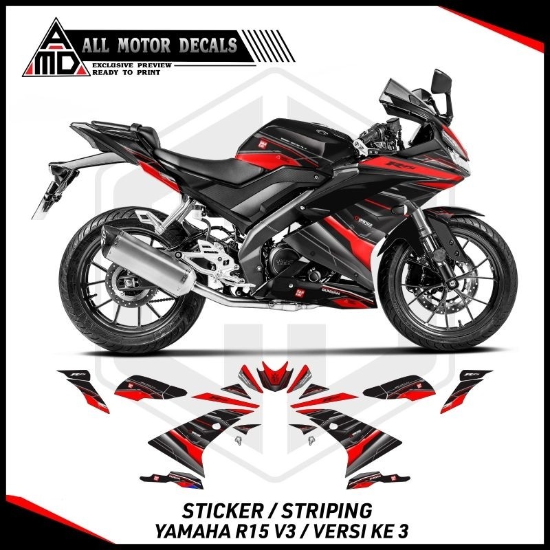 Yamaha r15 v3 Striping custom Graphics / Yzf r15 Motorcycle Decal 3rd ...