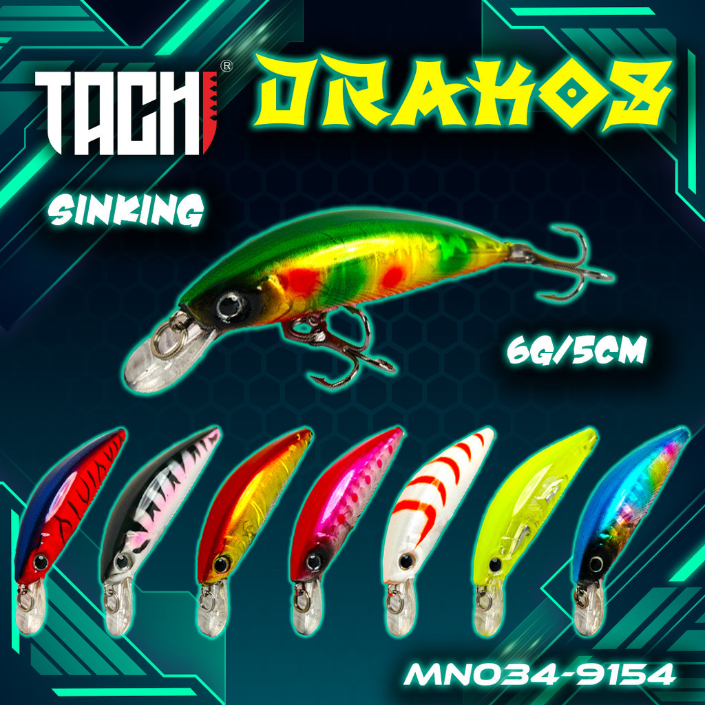 TACHI Drakos Sinking Minnow 5cm/6g Gewang Killer Fishing Lure Hard Bait ...