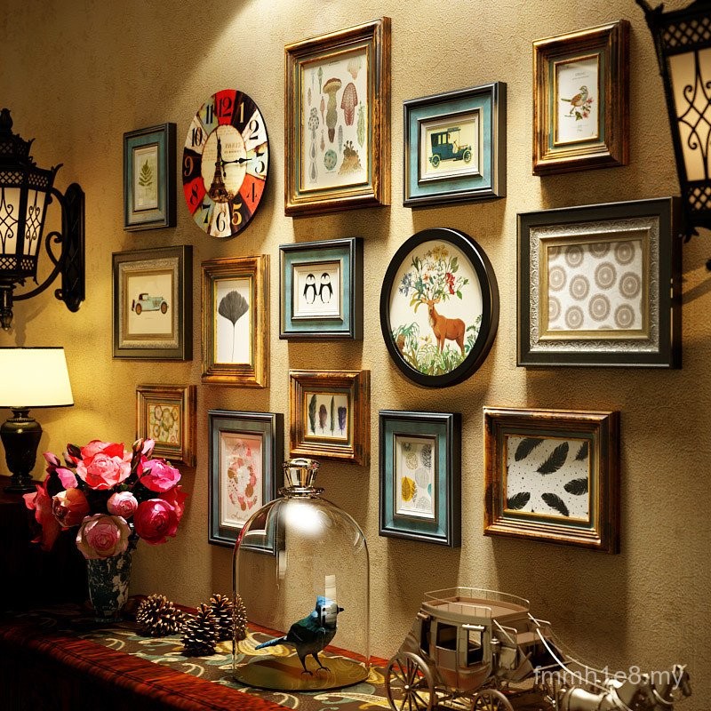 Dinding Foto Gaya Amerika Ruang Tamu Ruang Makan Lukisan Hiasan Bingkai Retro Eropah Tanpa ...