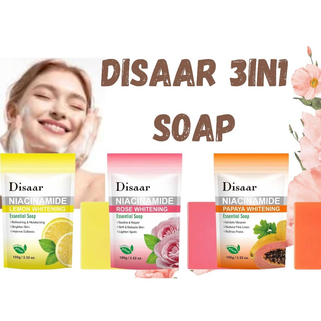 DISAAR NIACINAMIDE WHITENING SOAP OF : PAPAYA, ROSE & LEMON 100G ...