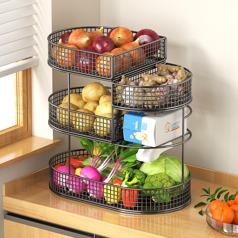 Kitchen Basket Storage Rack Tabletop Onion, Ginger, Garlic Vegetable ...