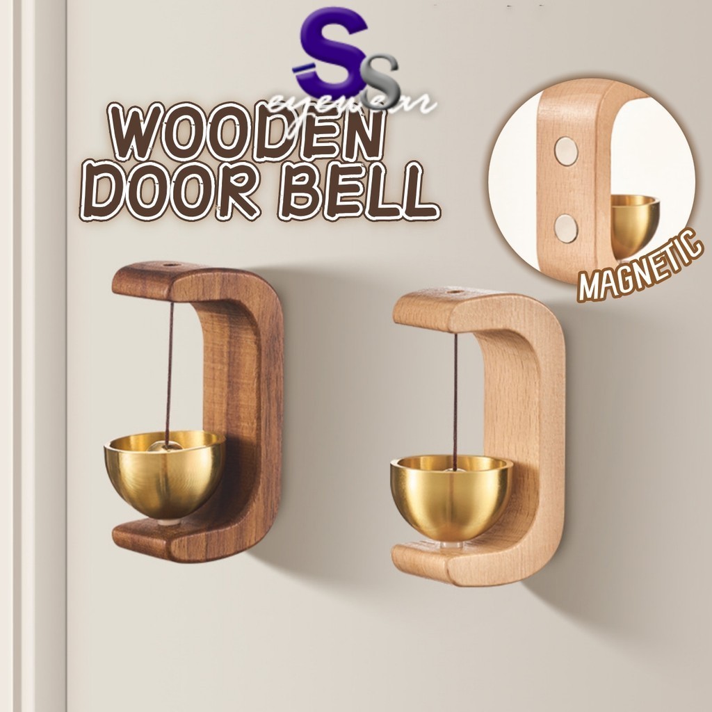 Wooden Doorbell Magnetic Suction Home Wood Brass Bell Wireless Loud ...