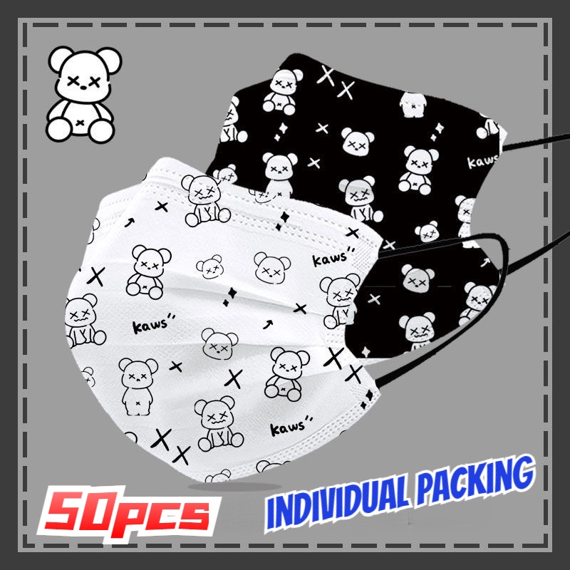50pcs Gloomy Bear Adult Mask Kaws Cartoon Face Mask Bearbrick Printed ...