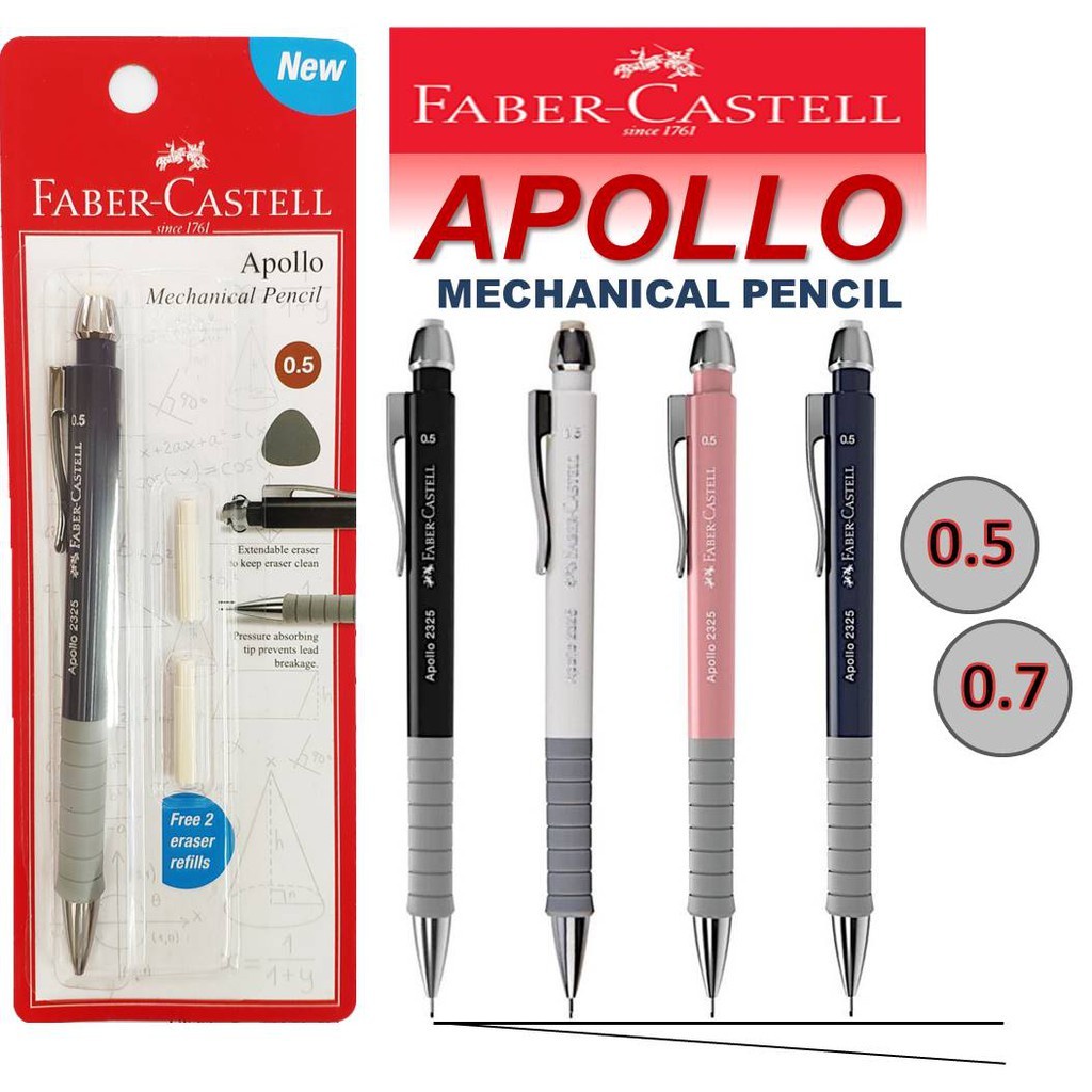 Faber Castell Apollo Mechanical Pencils 0.5mm / 0.7mm with 2 eraser ...