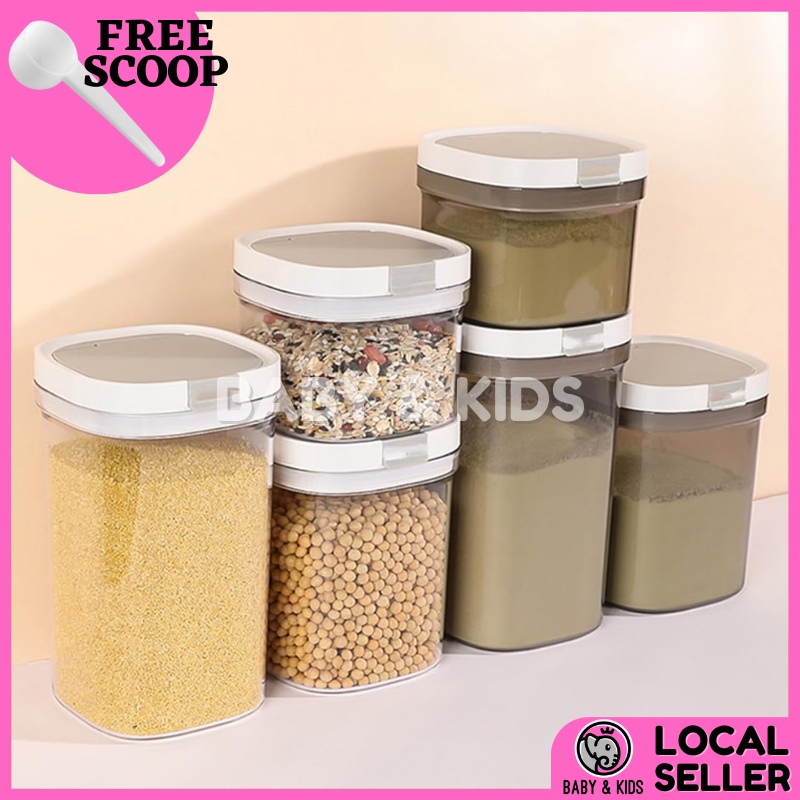 FREE SCOOP!! 1300/1800ML Airtight Easy Lock Container Milk Powder Food ...