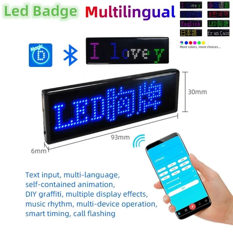 Multilingual LED Digital Badge USB Rechargeable DIY Programmable HD ...
