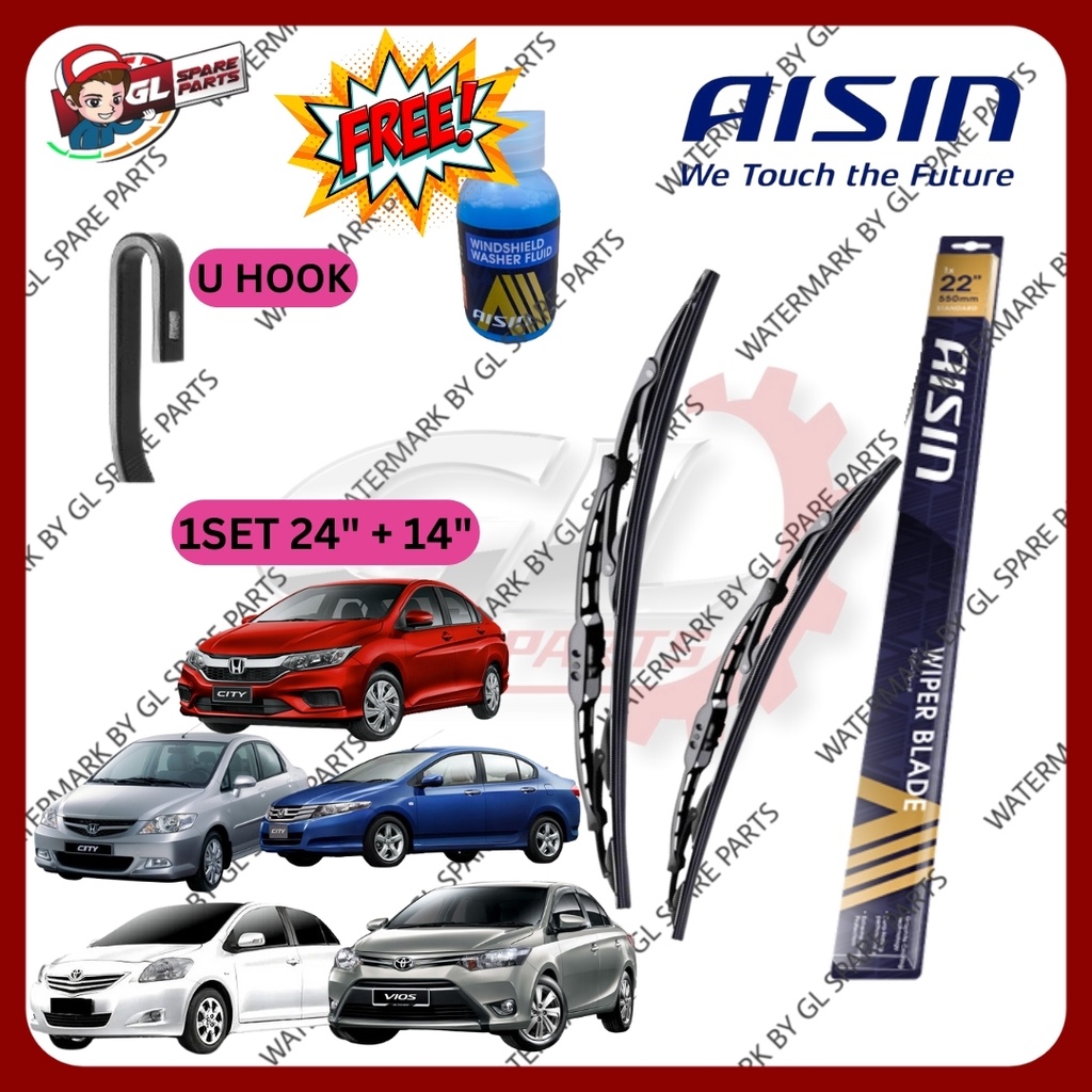 (AISIN JAPAN) FRONT WIPER BLADE SET (24+14) TOYOTA VIOS NCP93 NCP150 HONDA CITY TMO T9A GM6 ...