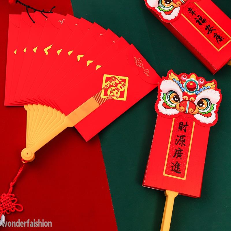 10 Card Slots Creative New Dance Fan-Shaped Red Envelope Foldable Fan ...