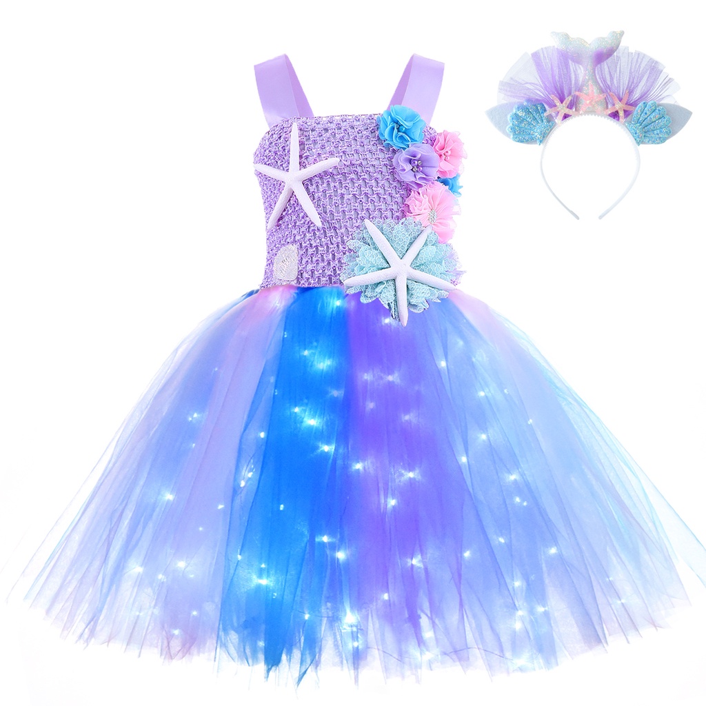 Starfish Ariel Cosplay Costumes Purple Ball Gown Dress Pricness Girls ...