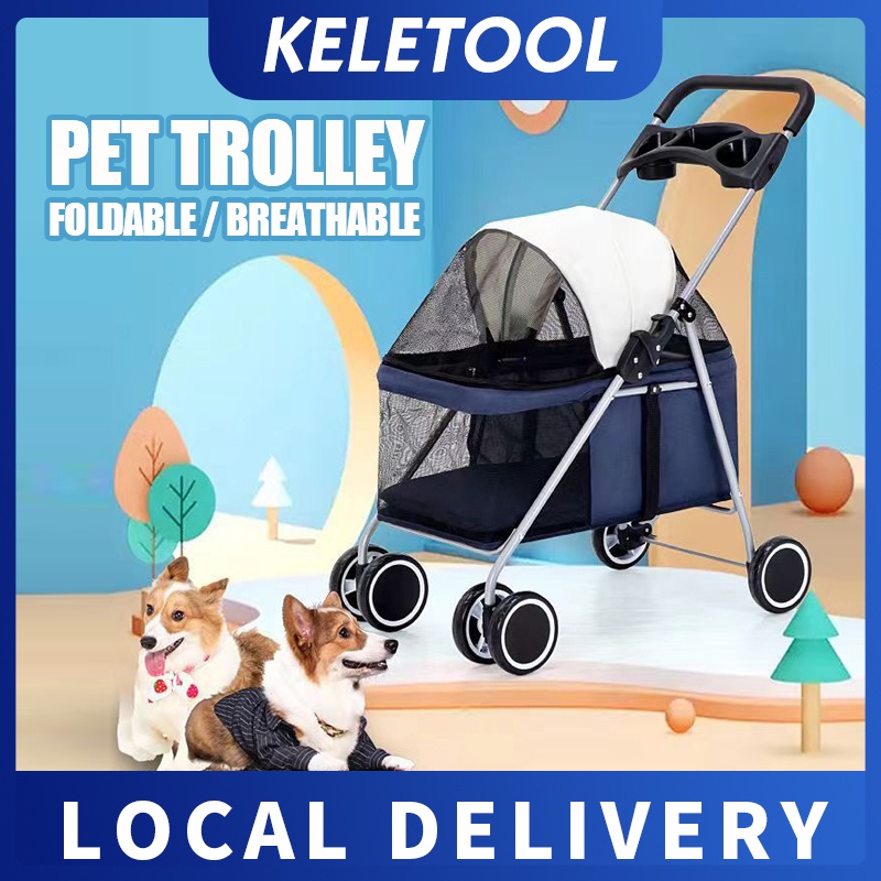Foldable Medium Pet Stroller Pet Trolley Troli kucing Pets Stroller Cat ...