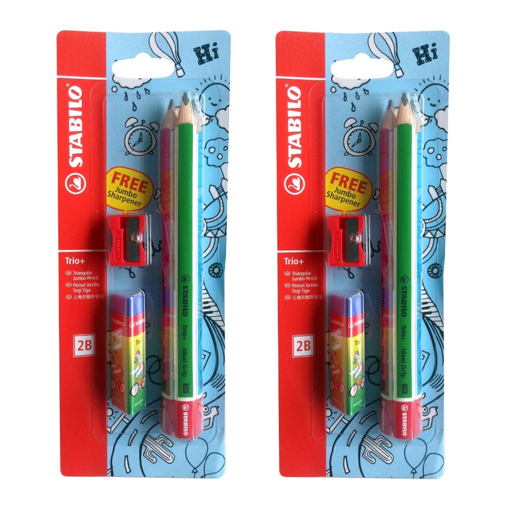 Stabilo Triangular Jumbo 2B Pencils Trio+ | 2 Pack | Kids Children Home ...