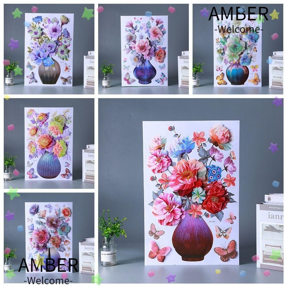 AMBER1 Wall Sticker, Flower Pattern Classical Vase Fridge Stickers ...