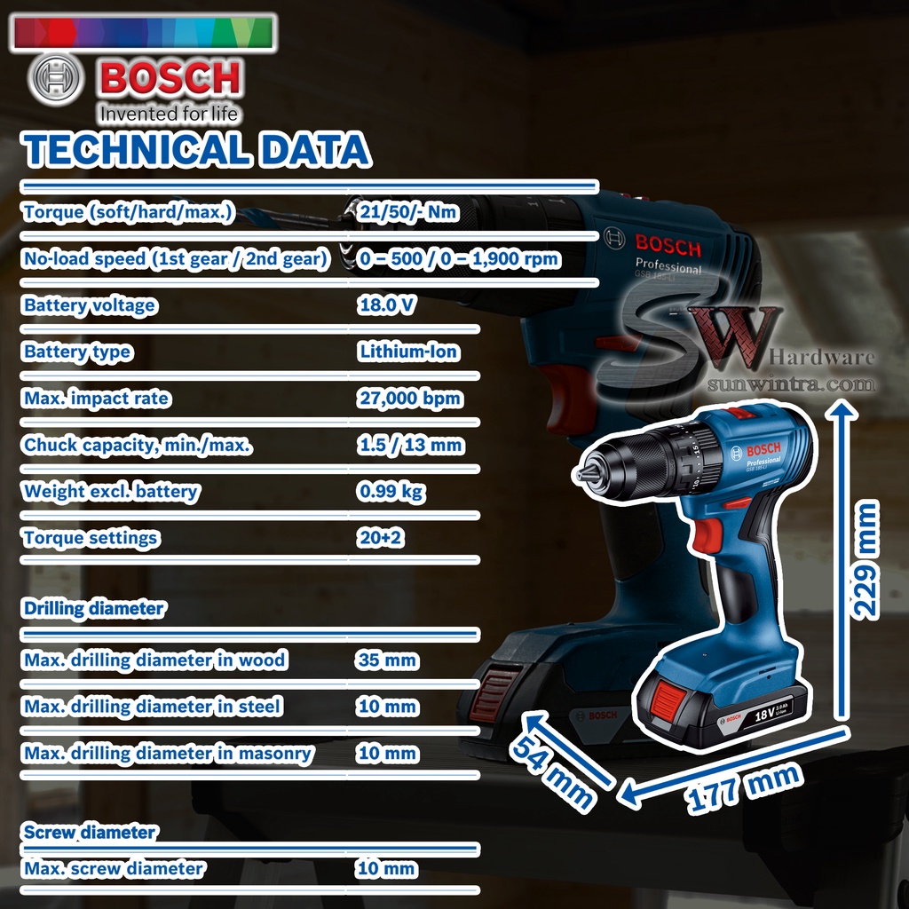 Bosch 18V Cordless Impact Drill / Driver GSB 185-LI GSB185 F.O.C 23X Drill/Driver Bit | Shopee ...