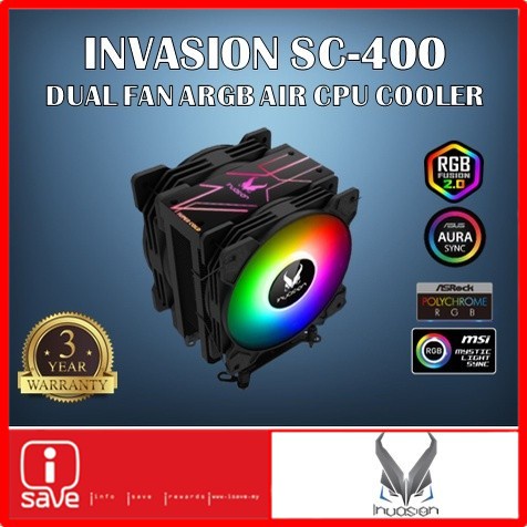 INVASION SC-400 DUAL FAN ARGB CPU AIR COOLER BLACK SC400 | Shopee Malaysia