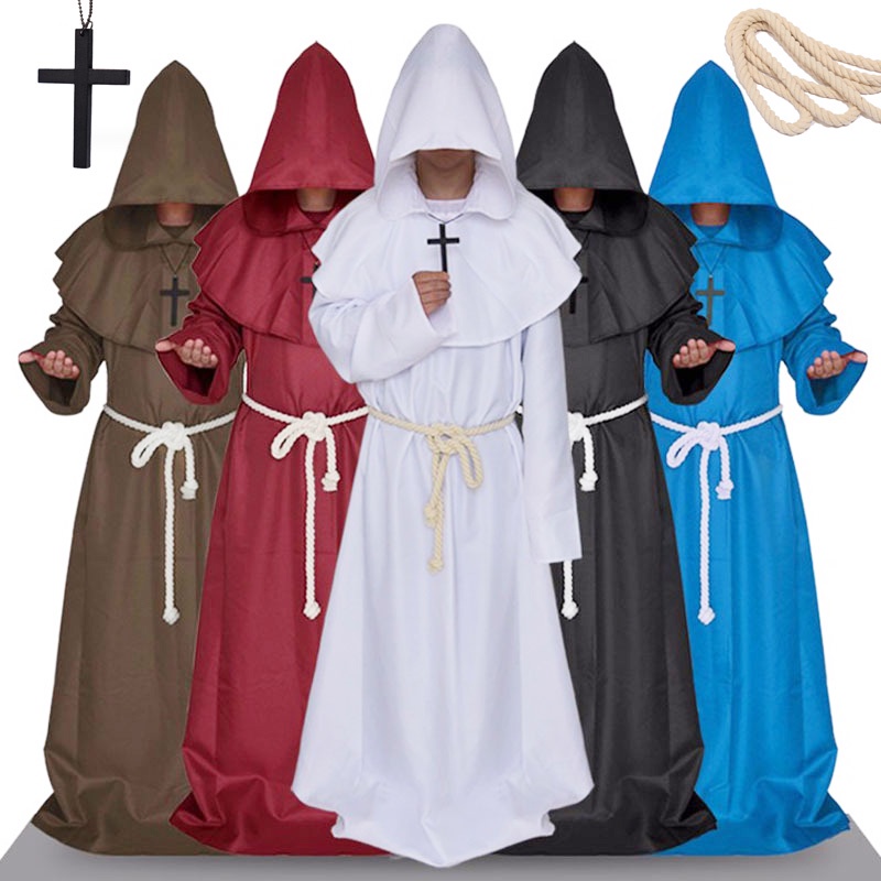 Horror Grim Reaper Monk Robe Costume Hooded Cloak Dress Cosplay Adult ...