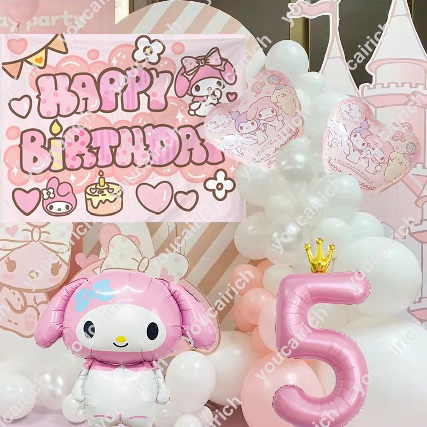 67pcs/set Sanrio Melody Balloon Happy Birthday Party Decoration Pink ...