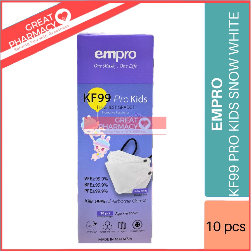 EMPRO KF99 PRO KIDS COPPER OXIDE ANTIMICROBIAL FACE MASK VFE/ BFE SNOW ...