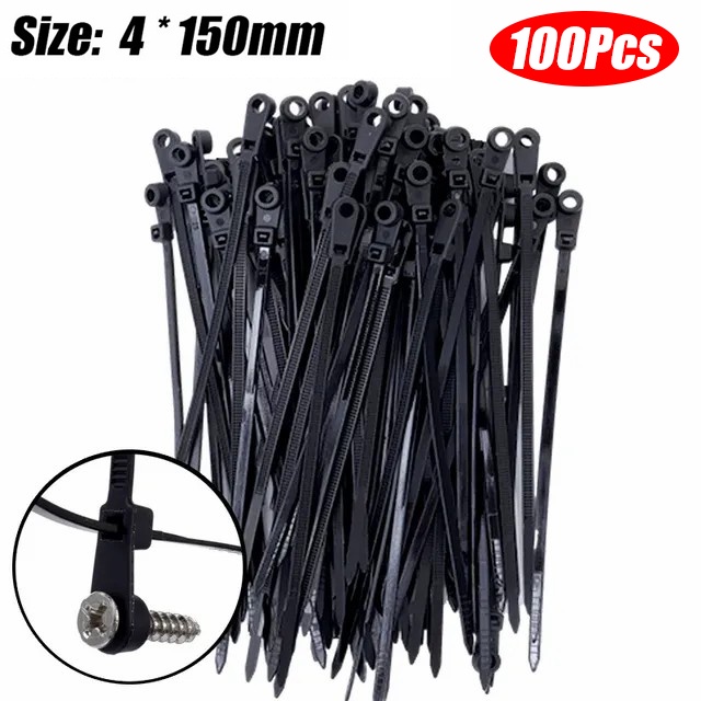 100pcs Hole Mount Nylon Cable Zip Ties / Self Locking Loop Wrap Bundle Tie Straps / Household ...