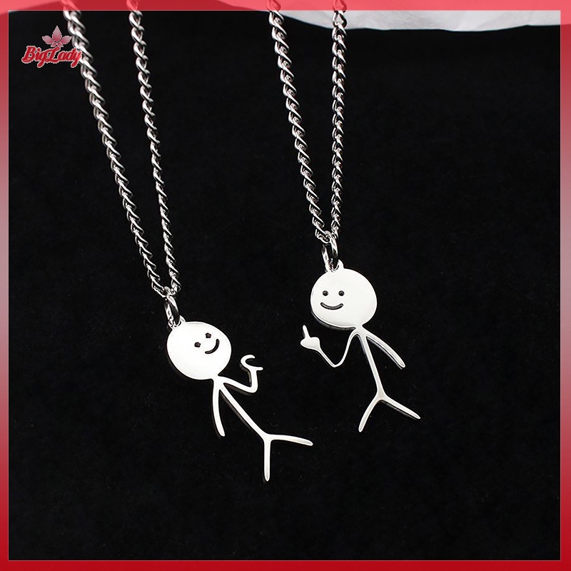 NFPH> Funny stickman couple necklace titanium steel hip hop pendant ...