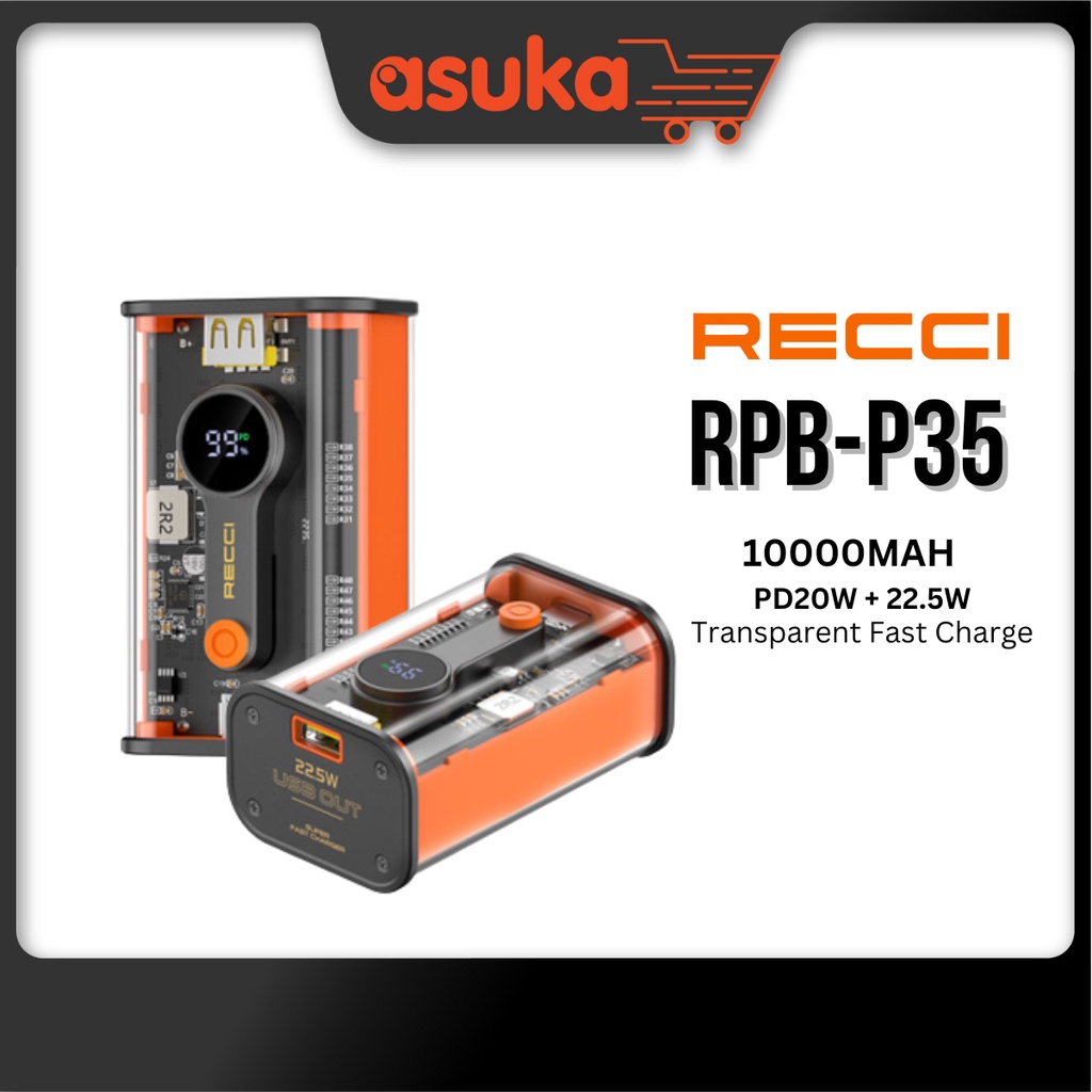 Recci P35 10000mAh PD20W + 22.5W Transparent Fast Charge Power Bank | Shopee Malaysia