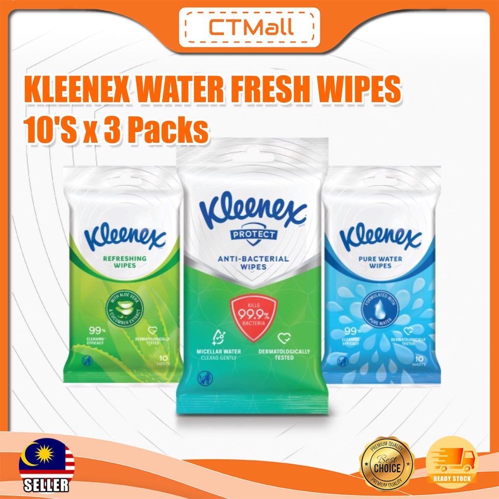 KLEENEX Water Fresh Wipes 10 Sheets x 3 Packs | Shopee Malaysia