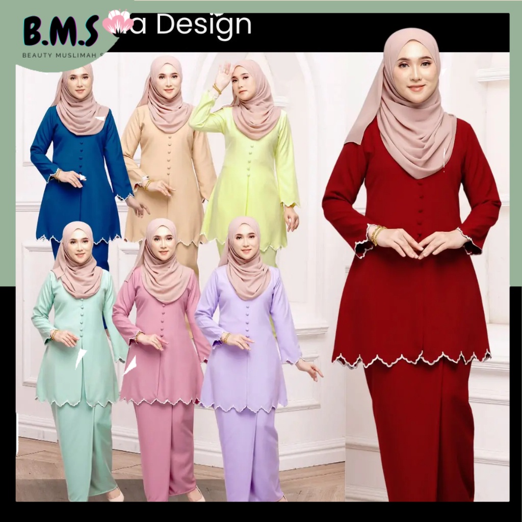 [S-3XL] Baju Kurung Kebaya Moden Kembang Princess Plain Cotton Raya ...