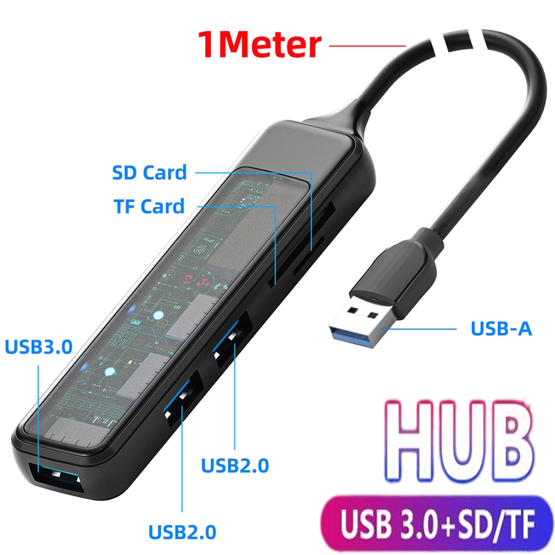 5 IN1 Transparent Type C HUB USB 3.0 Multiport Splitter Adapter with SD ...