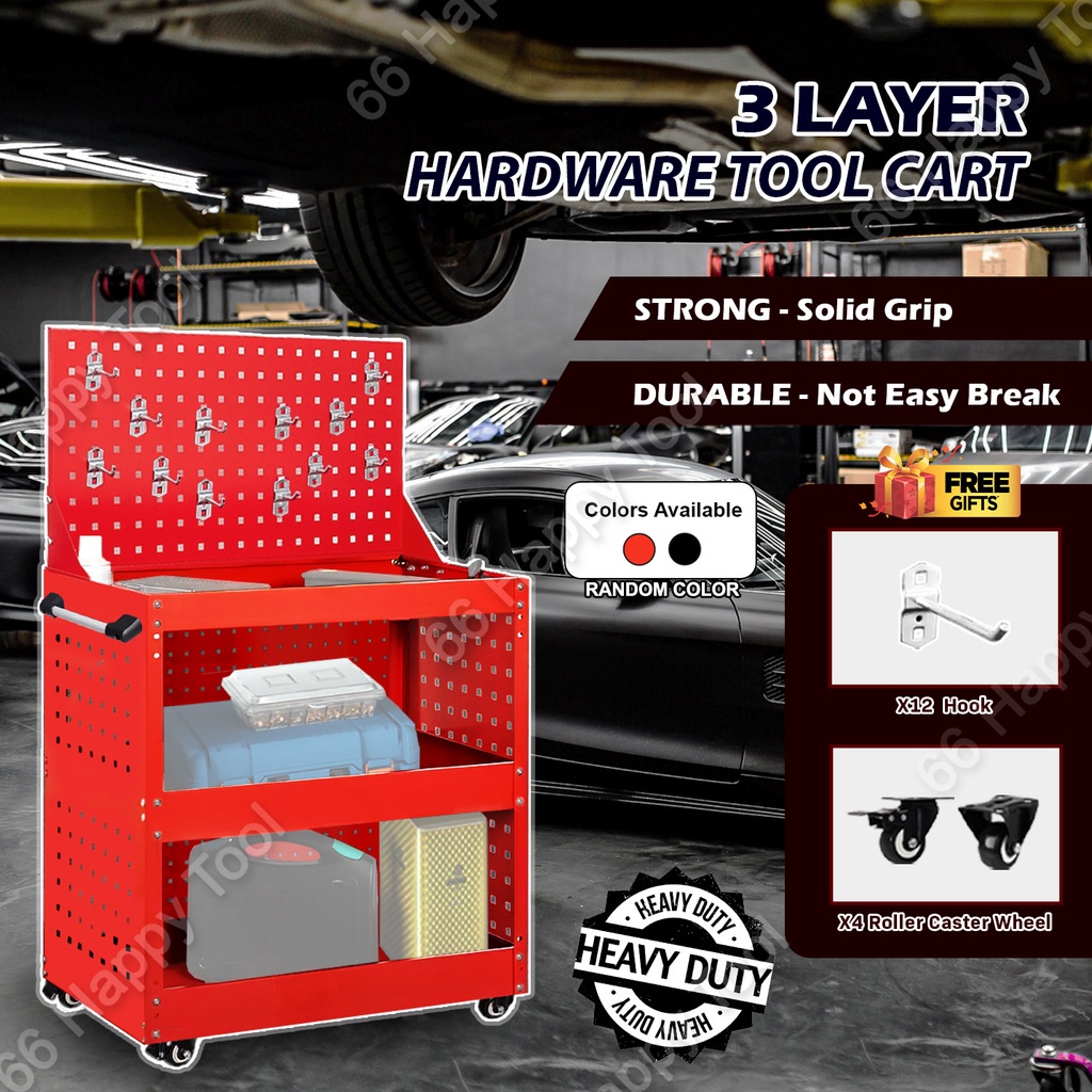 3 Layer Service Cart With Hanging Panel Storage Organizer Trolley Rak ...