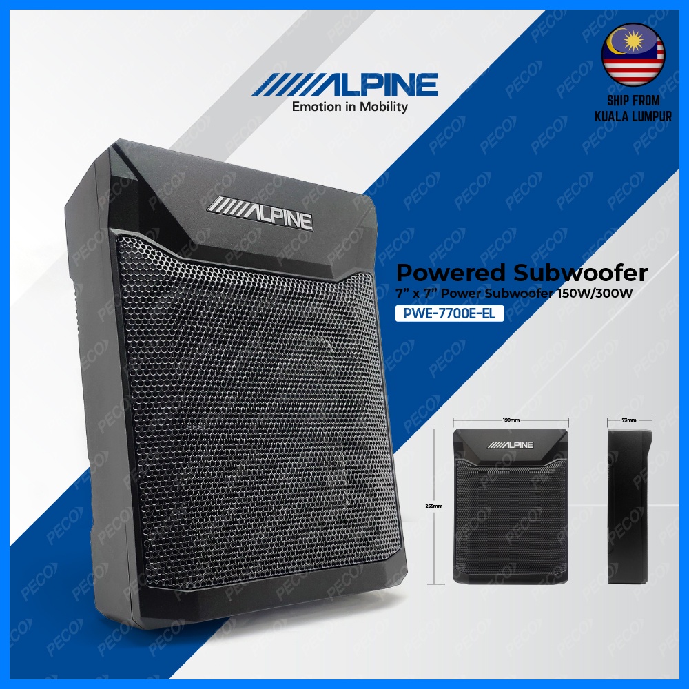 Alpine Powered Subwoofer 7” x 7” PWE-7700E-EL EL-Series High Quality ...