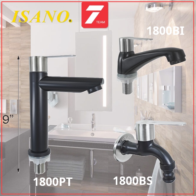 ISANO Sink Faucet Stainless Steel SUS 304 Wall / Pillar Water Tap Black ...