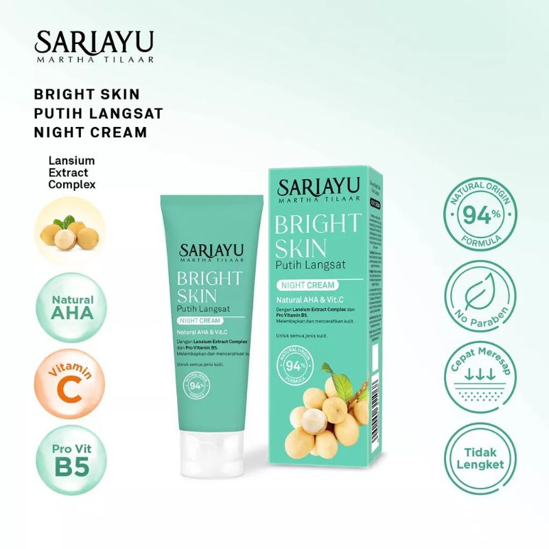 PUTIH Sariayu Bright Skin White Langsat Night Cream Moisturizer Night ...