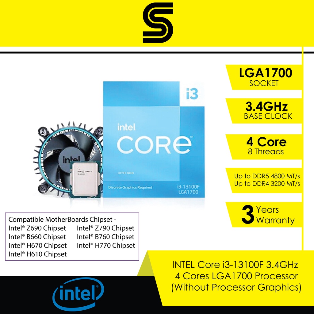 INTEL Core i3-13100F 3.4GHz 4 Cores LGA1700 Processor (Without ...