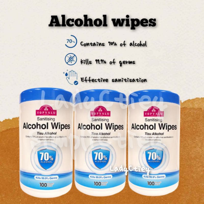 100's Hand Sanitising Alcohol Wet Wipes Canister Topvalu Wet Tissues Tisu Basah Antibacterial ...