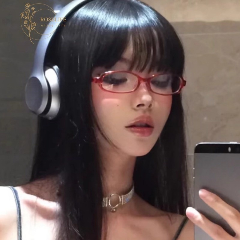 ROSELIFE Y2K Vintage Red Clear Lens Narrow Rectangle Eyeglasses for ...