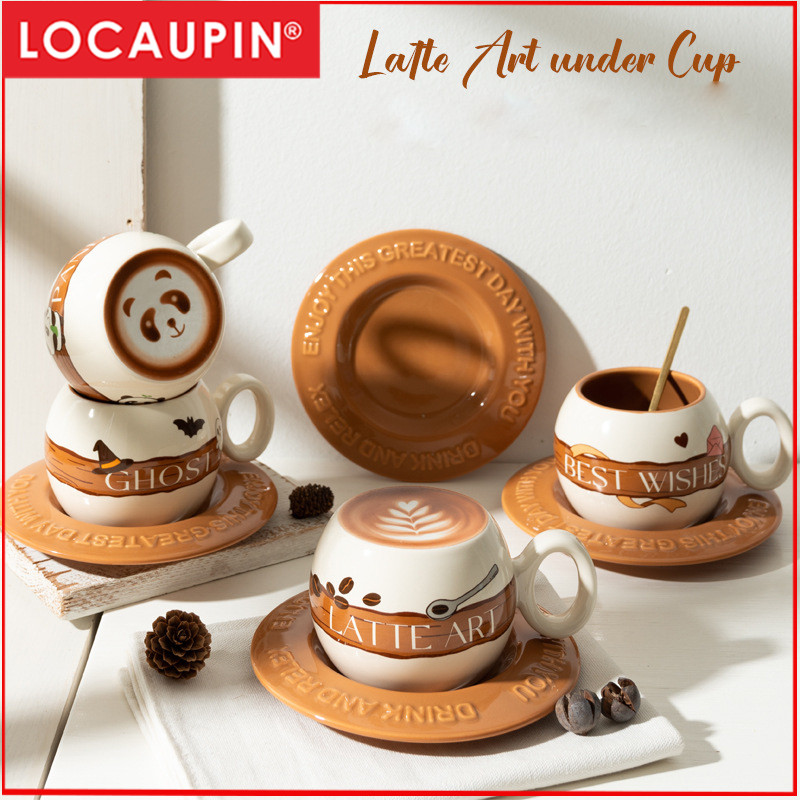 Locaupin 300mL Ceramic Coffee Cups with Dish Cappuccino Cups Latte mugs ...