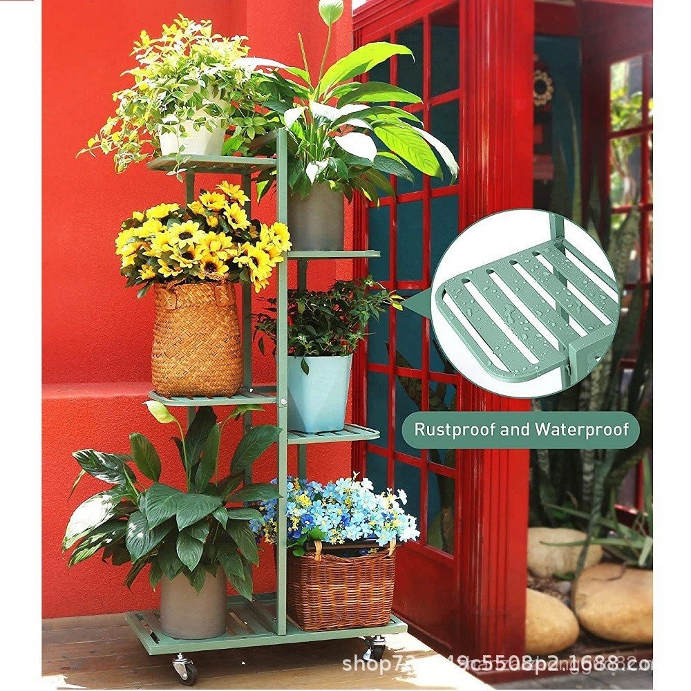 Movable Animal and Plant Stand with Wheels Iron Flower Rack 5 Layers 6 ...