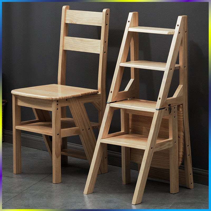 Solid wood ladder chair household ladder chair folding dual-use ladder ...