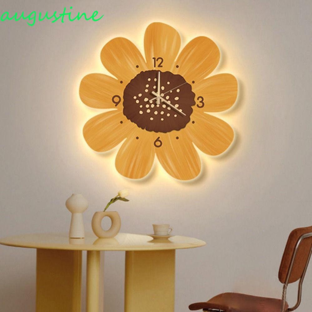 AUGUSTINE Hanging Clock with Light, INS Warm Light 3D Flower Decors ...