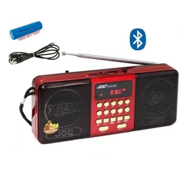 Original JOC FM Radio Bluetooth Dual Speaker Rechargeable 18650 Battery ...