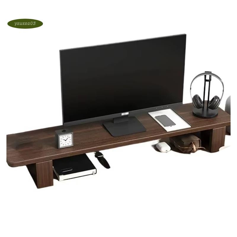 Computer Monitor Stand - Rubber Wood Desktop Base, Black Walnut ...