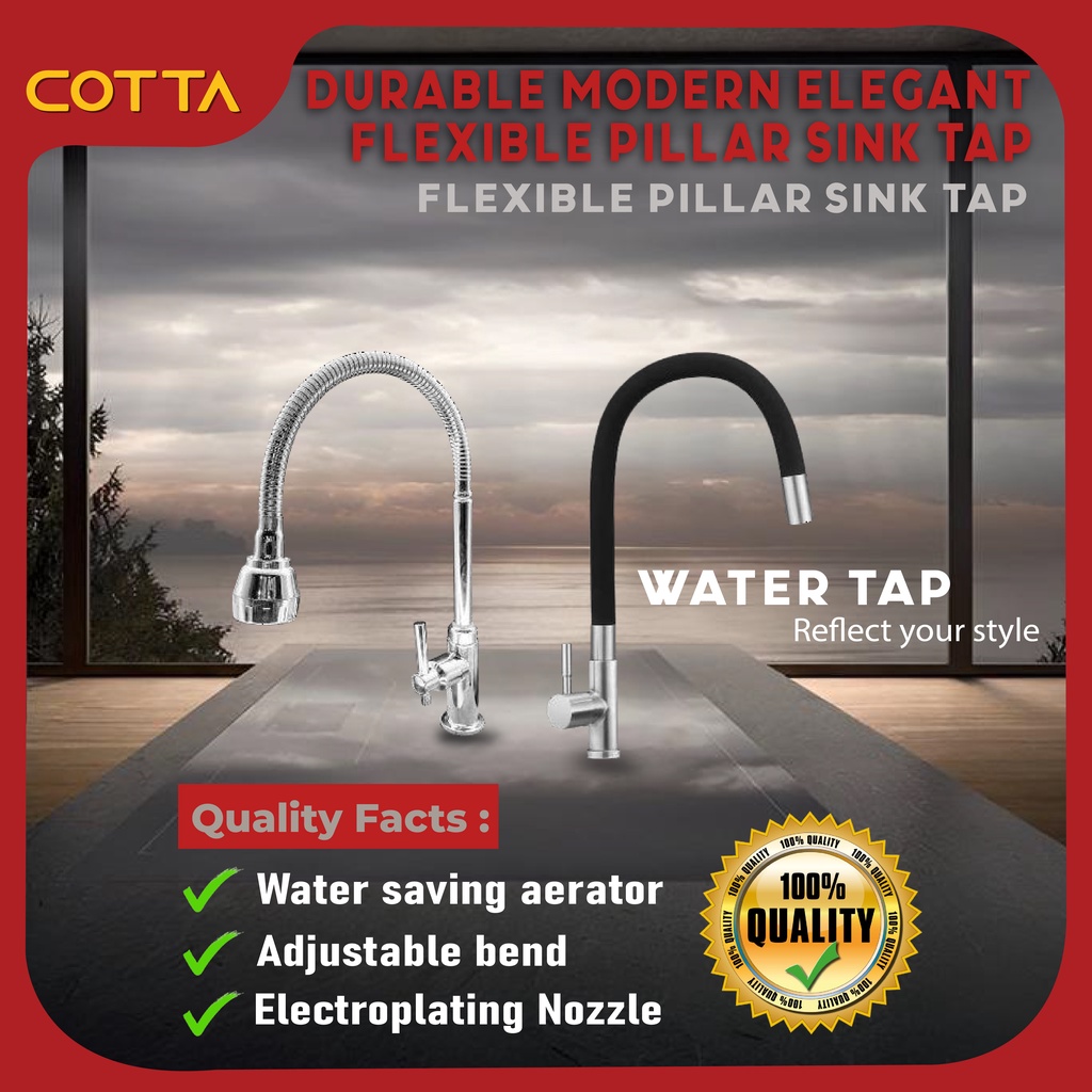 COTTA Flexible Pillar Water Tap Stainless Steel Pipe Kepala Paip Sinki ...