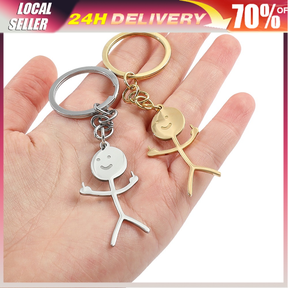 Funny Doodle Middle Finger Keychain Trend Middle Finger Stickman Dangle ...