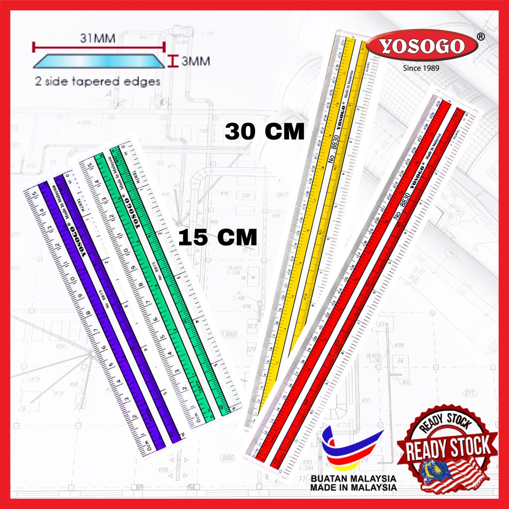 [Super SaverS] YOSOGO Pembaris Plastik 15cm/ 30 Cm Plastic Ruler Straight Ruler Hard Plastic ...