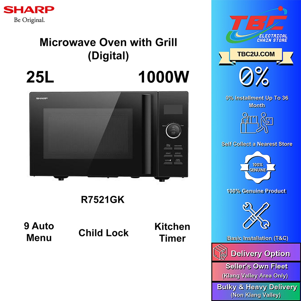 SHARP 25L MICROWAVE OVEN WITH GRILL (DIGITAL) | R7521GK | Shopee Malaysia